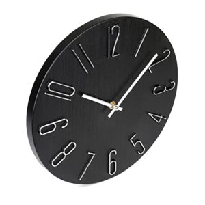 jomparis Wall Clock 12" Silent Non-Ticking Modern Style Wooden Wall Clocks Decorative for Office Home Bedroom School (Black)