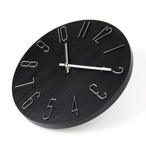 jomparis Wall Clock 12" Silent Non-Ticking Modern Style Wooden Wall Clocks Decorative for Office Home Bedroom School (Black)