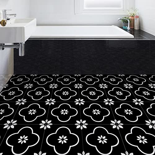 Dureidos Vinyl Flooring Peel and Stick 12X12 Inch Self Adhesive Floor Tile Waterproof Non-Slip Removable Stickers Tile for DIY Installation of Kitchen Bedroom Backsplash Solid Black and White 10Pcs