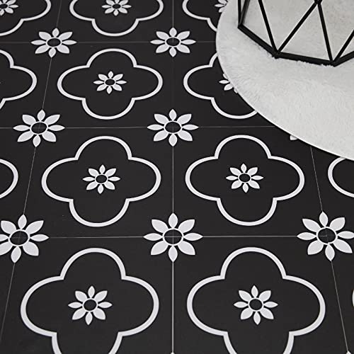 Dureidos Vinyl Flooring Peel and Stick 12X12 Inch Self Adhesive Floor Tile Waterproof Non-Slip Removable Stickers Tile for DIY Installation of Kitchen Bedroom Backsplash Solid Black and White 10Pcs