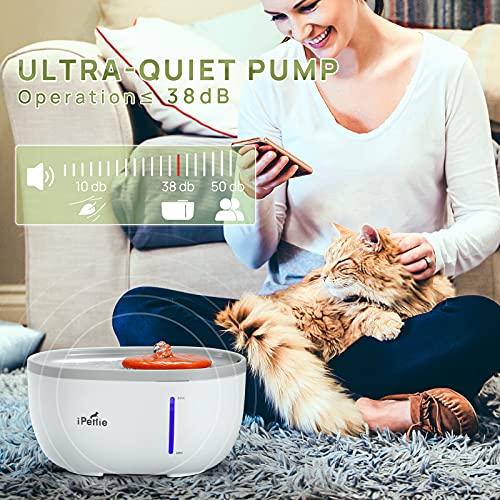 iPettie Avocado Pet Water Fountain with LED Light, 67oz/2.0L, Ultra Quiet Cat Water Fountain with Filter, Automatic Pet Water Fountain for Cats and Small Dogs, White