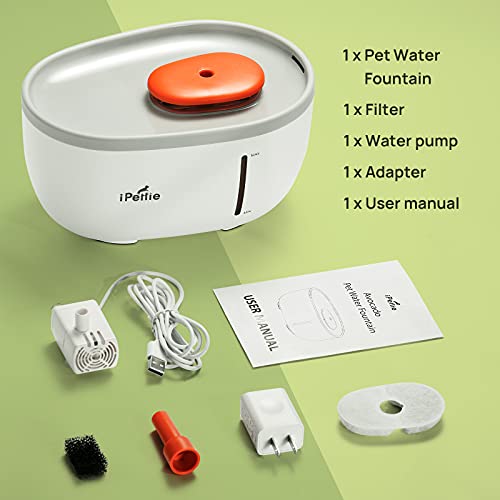 iPettie Avocado Pet Water Fountain with LED Light, 67oz/2.0L, Ultra Quiet Cat Water Fountain with Filter, Automatic Pet Water Fountain for Cats and Small Dogs, White