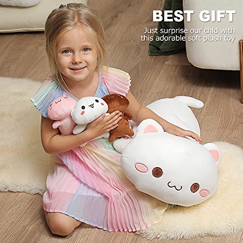 Onsoyours Cat Stuffed Animal Mommy 19.7" with 3 Kitty Plushies, 4 Piece of Cute Cat Plush Pillow Toys for Kids Girls Boys (White Cat Family)