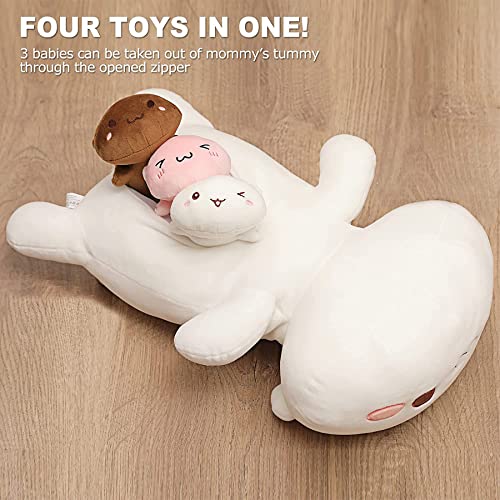 Onsoyours Cat Stuffed Animal Mommy 19.7" with 3 Kitty Plushies, 4 Piece of Cute Cat Plush Pillow Toys for Kids Girls Boys (White Cat Family)