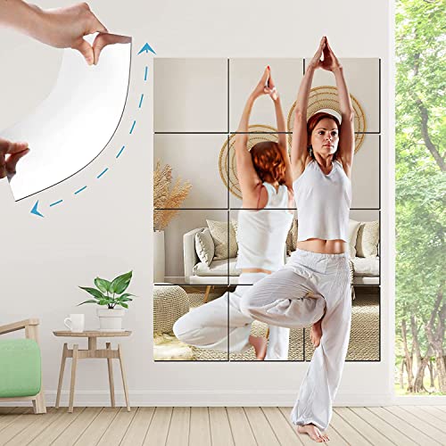 SLCARACC Full Length Door Mirror Tiles,12"x 12" x 4 Pcs Acrylic Wall-Mounted, Non Glass Safety Mirror Great for Baby Kids Playroom,Gym, Used as Dorm Mirror…