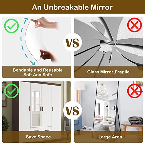 SLCARACC Full Length Door Mirror Tiles,12"x 12" x 4 Pcs Acrylic Wall-Mounted, Non Glass Safety Mirror Great for Baby Kids Playroom,Gym, Used as Dorm Mirror…