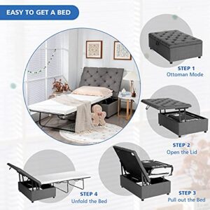 Giantex Ottoman Folding Bed, Fold Out Sleeper Bed with Mattress, Convertible Chair into Sofa Bed, Couch Sleeper w/Steel Frame, Dual Use Guest Bed Lounge Bed, Living Room Bedroom Office (Grey)