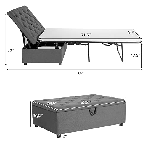 Giantex Ottoman Folding Bed, Fold Out Sleeper Bed with Mattress, Convertible Chair into Sofa Bed, Couch Sleeper w/Steel Frame, Dual Use Guest Bed Lounge Bed, Living Room Bedroom Office (Grey)