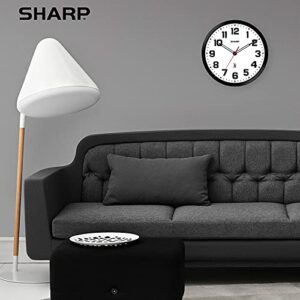 SHARP Atomic Analog Wall Clock - 12" Black Stylish Frame - Sets Automatically- Battery Operated - Easy to Read - Easy to Use – Modern Design and Style