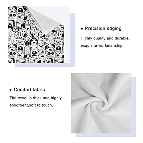 ATTX Bathroom Decorative Towel Set with Black White Doodle Dogs Print, 3-Piece Set with 30x60 inch Bath Towel, 16x28 inch Hand Towel & 13x13 inch Washcloth