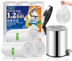 okkeai small trash bags 1.2 gallon 8l white garbage bags 5 liter mini trash bags for bathroom waste basket liners