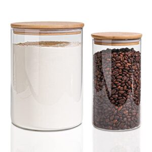 comsaf glass jar with airtight lid (101 oz/37 oz), glass food storage container with bamboo lid, clear glass food canister set of 2 for dry food like rice, sugar, flour, pasta, cereal, beans, nuts