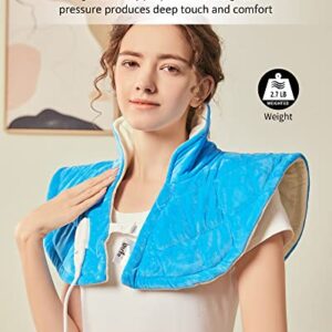 Heating Pad, Weighted Heating Pad for Neck and Shoulder Pain Relief, 2.7lb Electric Heated Neck Shoulder Wrap for Deep Pressure Heat Therapy， 8 Heat Settings， 12 Auto-Off with Countdown