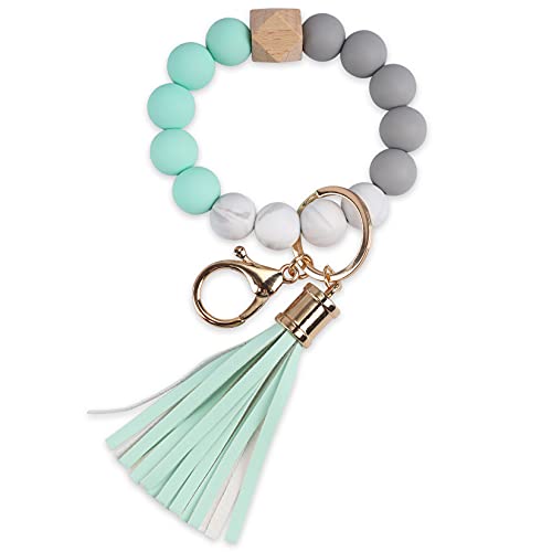 GIEMSON Silicone Key Ring Bracelets Wristlet Keychain Car Beaded Key Ring Bangle Chains for Women