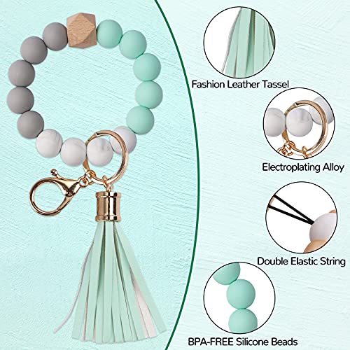 GIEMSON Silicone Key Ring Bracelets Wristlet Keychain Car Beaded Key Ring Bangle Chains for Women