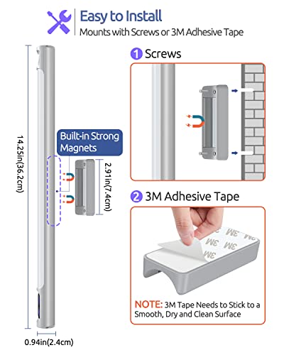 Motion Sensor Light Indoor, 64 LED Closet Lights with Digital Display, 14in Battery Operated Under Cabinet Lights for Closet/Wardrobe/Kitchen, Rechargeable Stick-on Night Light with 3 Color Temps