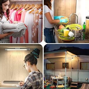 Motion Sensor Light Indoor, 64 LED Closet Lights with Digital Display, 14in Battery Operated Under Cabinet Lights for Closet/Wardrobe/Kitchen, Rechargeable Stick-on Night Light with 3 Color Temps