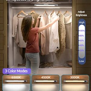 Motion Sensor Light Indoor, 64 LED Closet Lights with Digital Display, 14in Battery Operated Under Cabinet Lights for Closet/Wardrobe/Kitchen, Rechargeable Stick-on Night Light with 3 Color Temps