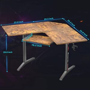 Ecoprsio L Shaped Gaming Desk Corner Desk, Home Office Computer Desk with Keyboard Tray, Large PC Gaming Desk Gamer Workstation, Computer Gaming Desk Table with Cup Holder and Headphone, Rustic Brown