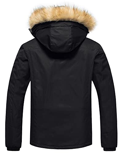 Pursky Men's Ski Jackets Skiing Warm Winter Coats Detachable Fur Hooded Black XL