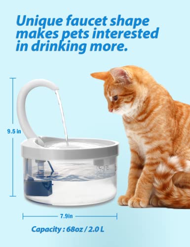 Rosfim Cat Water Fountain, 68 oz/2,0L LED Pets Dispenser Dog Water Fountain, Ultra Quiet Automatic Dog Drinking Fountain for Cat and Dog