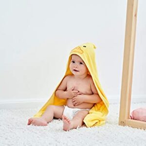 HIPHOP PANDA Bamboo Baby Washcloths, 6 Pack and Baby Hooded Towel, Yellow Duck, 30 x 30 Inch