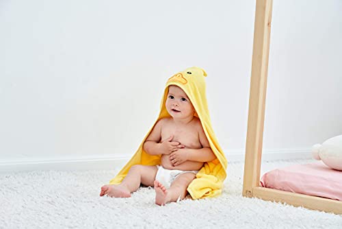 HIPHOP PANDA Bamboo Baby Washcloths, 6 Pack and Baby Hooded Towel, Yellow Duck, 30 x 30 Inch