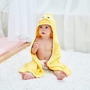 HIPHOP PANDA Bamboo Baby Washcloths, 6 Pack and Baby Hooded Towel, Yellow Duck, 30 x 30 Inch