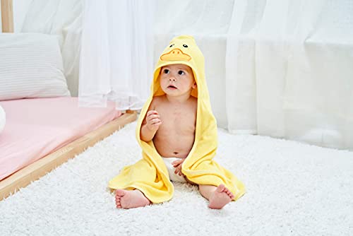 HIPHOP PANDA Bamboo Baby Washcloths, 6 Pack and Baby Hooded Towel, Yellow Duck, 30 x 30 Inch