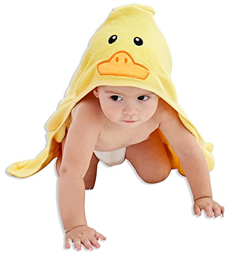 HIPHOP PANDA Bamboo Baby Washcloths, 6 Pack and Baby Hooded Towel, Yellow Duck, 30 x 30 Inch