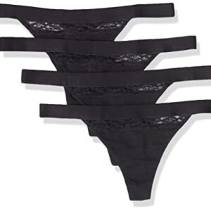 Amazon Essentials Women's Cotton and Lace Thong Underwear, Pack of 4, Black, X-Small