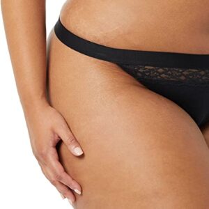 Amazon Essentials Women's Cotton and Lace Thong Underwear, Pack of 4, Black, X-Small