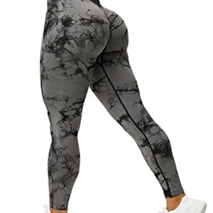 VOYJOY Tie Dye Seamless Leggings for Women High Waist Yoga Pants, Scrunch Butt Lifting Elastic Tights (#4 Black Gray, X-Large)