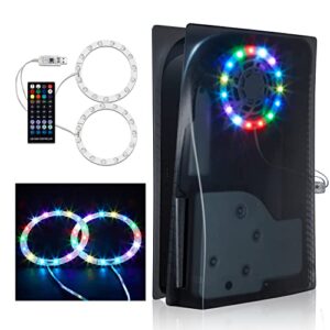 pepper jobs led light strip for ps5, rgb led light strip for ps5 console translucent black cover, music sync and 8 colors 400+ modes 5050 led light for ps5 console with ir remote/usb/and app