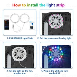 PEPPER JOBS LED Light Strip for PS5, RGB LED Light Strip for PS5 Console Translucent Black Cover, Music Sync and 8 Colors 400+ Modes 5050 LED Light for PS5 Console with IR Remote/USB/and APP