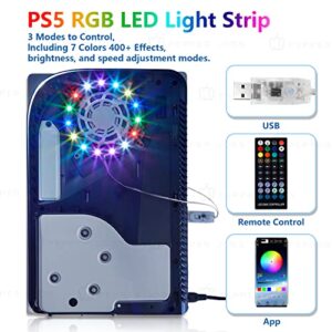 PEPPER JOBS LED Light Strip for PS5, RGB LED Light Strip for PS5 Console Translucent Black Cover, Music Sync and 8 Colors 400+ Modes 5050 LED Light for PS5 Console with IR Remote/USB/and APP