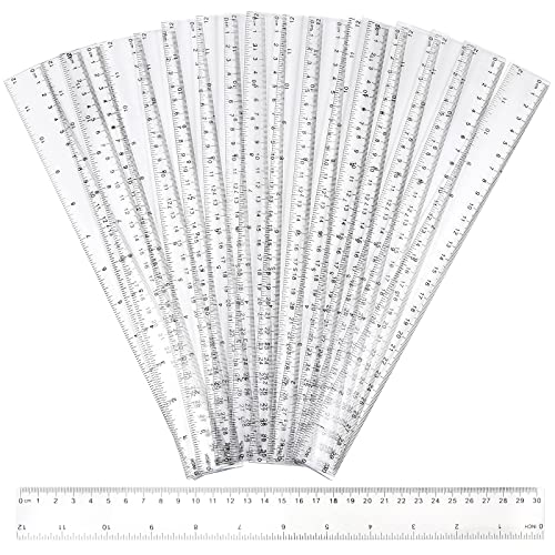 PINGEUI 100 Pack 12 Inches Clear Plastic Straight Rulers, Plastic Measuring Ruler with Inches and Metric Graduations, Measuring Tool for School and Office Supplies