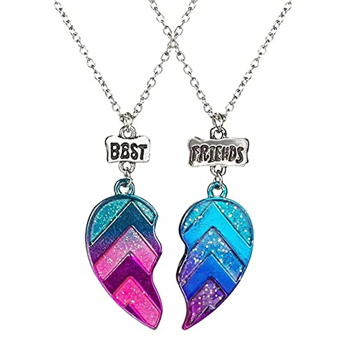 Yijunmca Best Friend Necklaces Half Heart BFF Necklace Best Friends Forever Pendant Necklaces Set Friendship Birthday Gifts for 2 Matching Heart Jewelry for 2 Friends Sisters Teens Girls