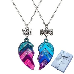 Yijunmca Best Friend Necklaces Half Heart BFF Necklace Best Friends Forever Pendant Necklaces Set Friendship Birthday Gifts for 2 Matching Heart Jewelry for 2 Friends Sisters Teens Girls