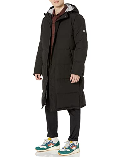 DKNY Men's Arctic Cloth Hooded Extra Long Parka Jacket, Black, Small