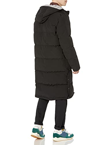 DKNY Men's Arctic Cloth Hooded Extra Long Parka Jacket, Black, Small