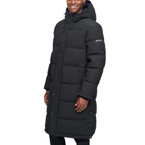 DKNY Men's Arctic Cloth Hooded Extra Long Parka Jacket, Black, Small