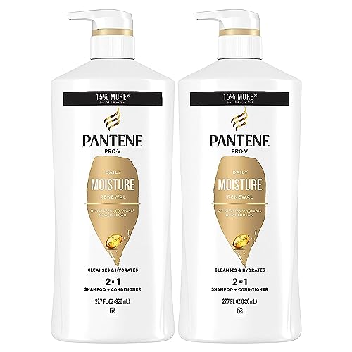 Pantene 2-in-1 Shampoo and Conditioner Twin Pack with Hair Treatment Set, Daily Moisture Renewal for Dry Hair, Safe for Color-Treated Hair (Set of 3)