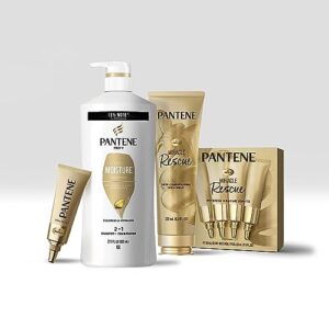 Pantene 2-in-1 Shampoo and Conditioner Twin Pack with Hair Treatment Set, Daily Moisture Renewal for Dry Hair, Safe for Color-Treated Hair (Set of 3)