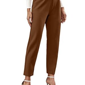 Floerns Women's Solid High Waist Tapered Ankle Stretch Work Pants Chocolate Brown M