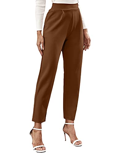 Floerns Women's Solid High Waist Tapered Ankle Stretch Work Pants Chocolate Brown M