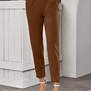 Floerns Women's Solid High Waist Tapered Ankle Stretch Work Pants Chocolate Brown M