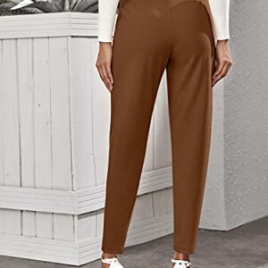 Floerns Women's Solid High Waist Tapered Ankle Stretch Work Pants Chocolate Brown M