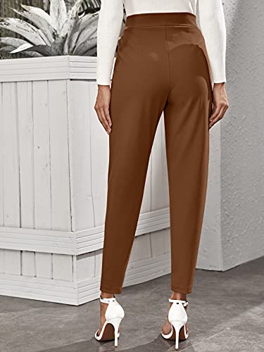 Floerns Women's Solid High Waist Tapered Ankle Stretch Work Pants Chocolate Brown M