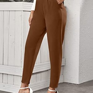 Floerns Women's Solid High Waist Tapered Ankle Stretch Work Pants Chocolate Brown M